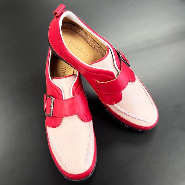 Lady Golf Shoes | Polly Velcro Buckle Closure Red Pink White Golf Shoe